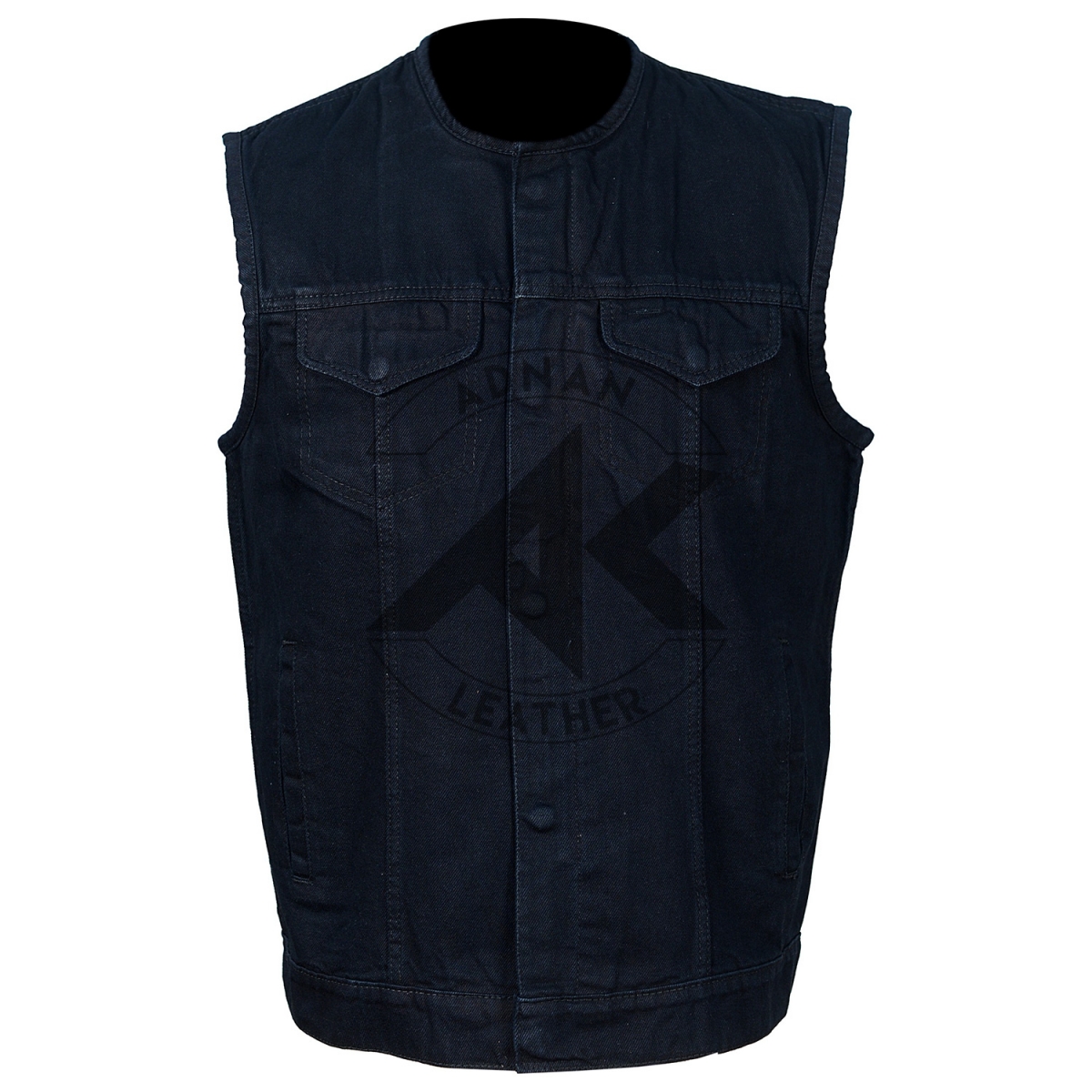 Men's Denim Collarless Club Vest - AK Adnan Leather Ltd.